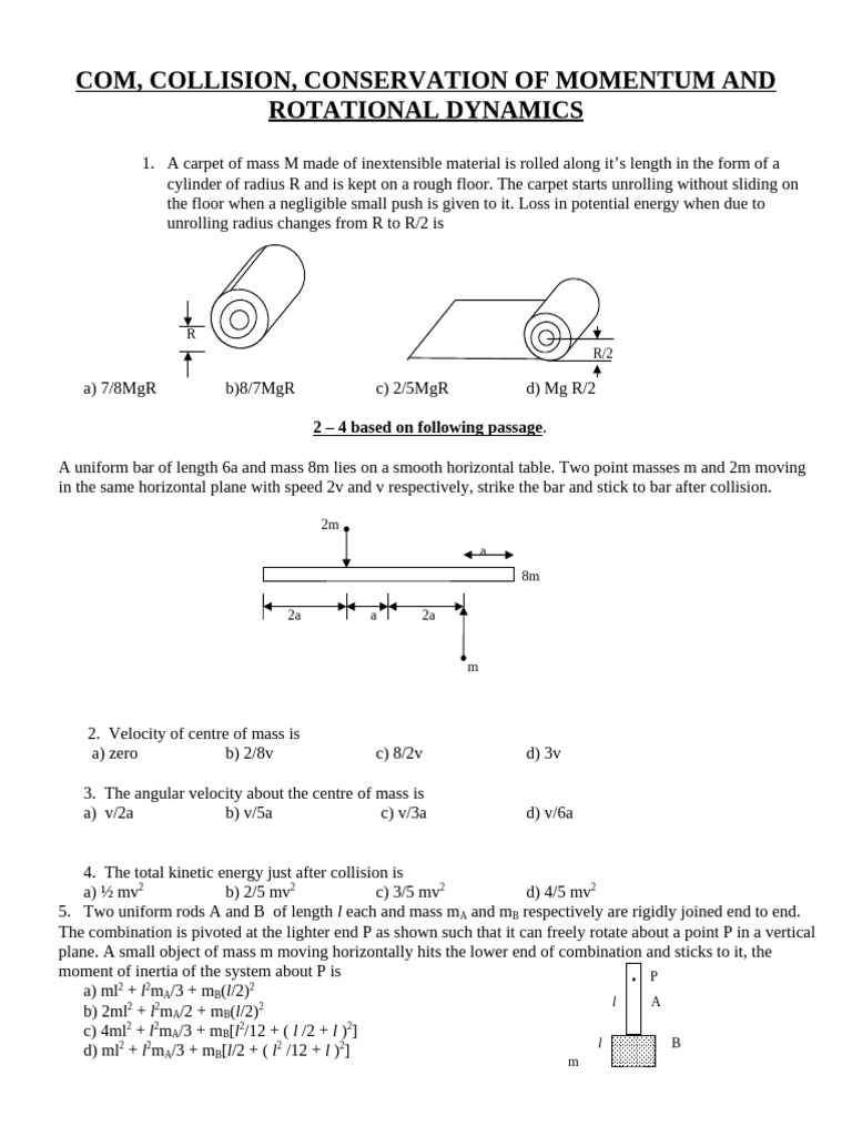 Com, Collision, Conservation of Momentum and Rotational Dynamics | PDF ...