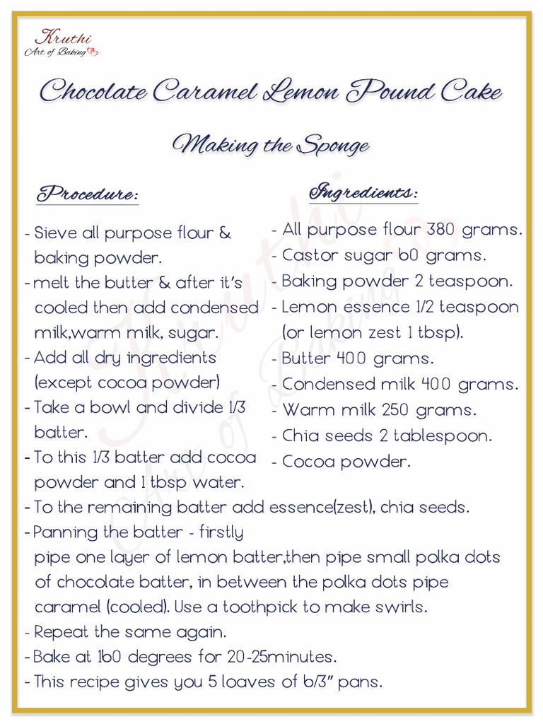 Chocolate Caramel Lemon Pound Cake Recipe | PDF