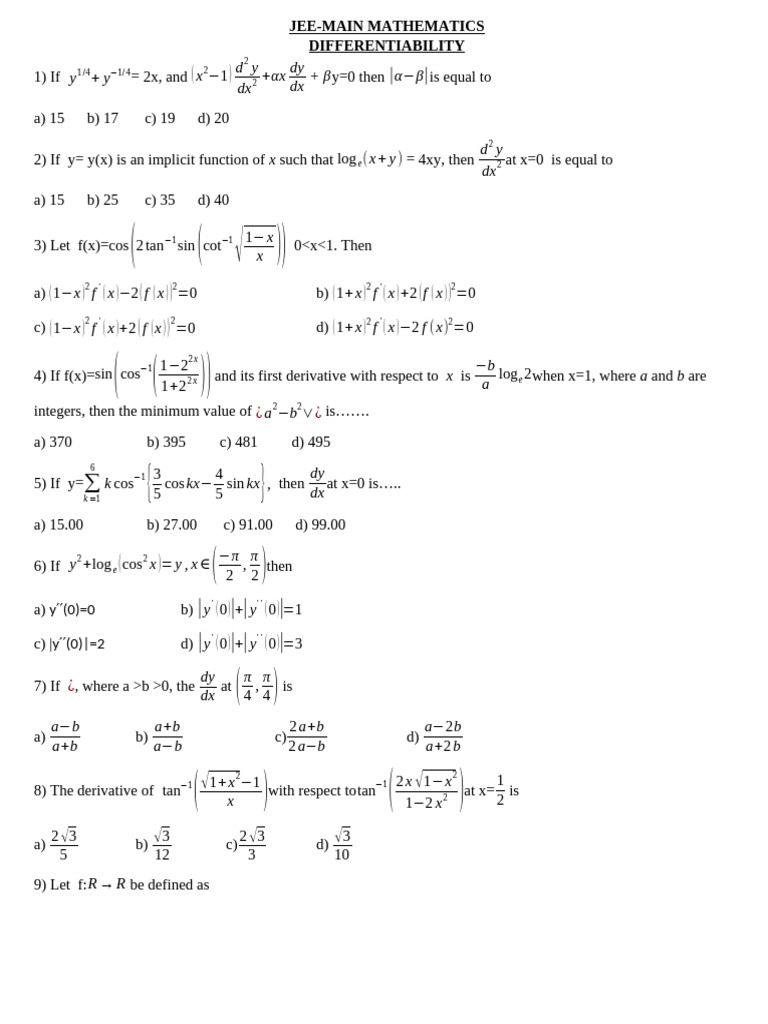 Jee Main Maths - Differentiability | PDF | Mathematical Analysis ...