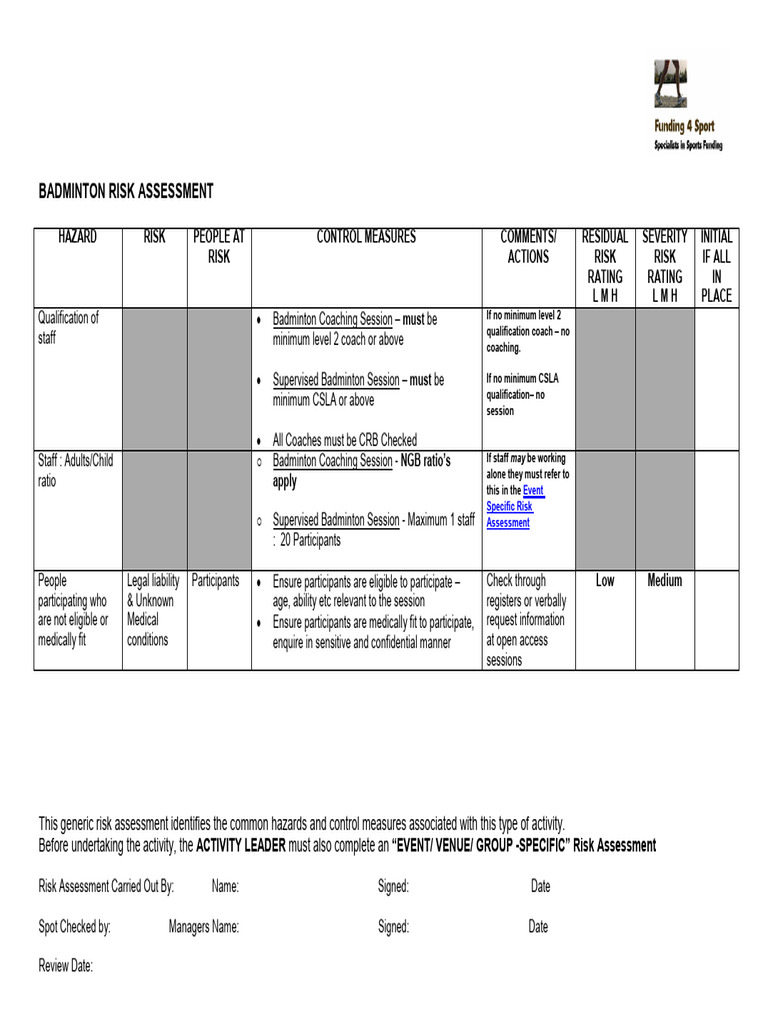 Badminton Safety Guidelines | PDF | First Aid | Risk Assessment