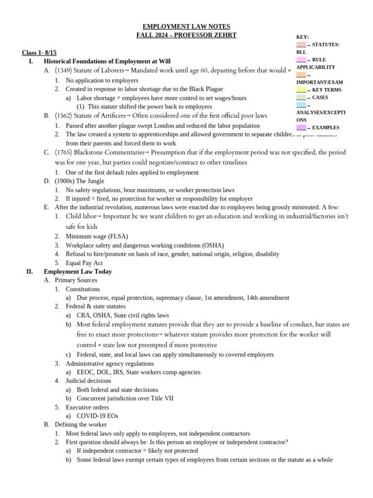 EMPLOYMENT NOTES | PDF | Employment | At Will Employment