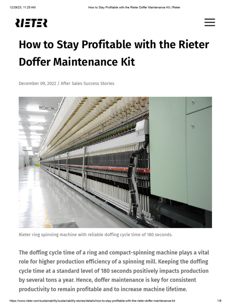 Rieter Doffer Maintenance Kit Benefits | PDF | Spinning (Textiles)