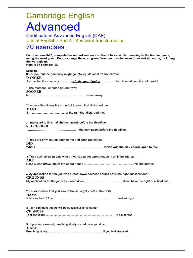 70 CAE Key-Word Transformations - pp.-2-8 | PDF
