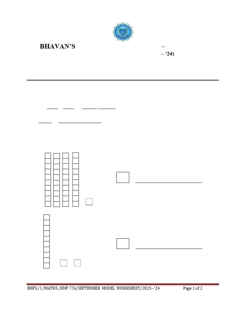 Class 1 Model Worksheet September | PDF