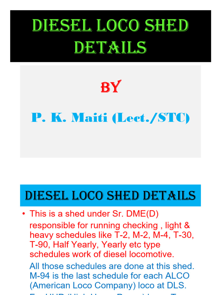 Diesel Shed and EMU, MEMU, DEMU Shed | PDF | Piston | Diesel Engine