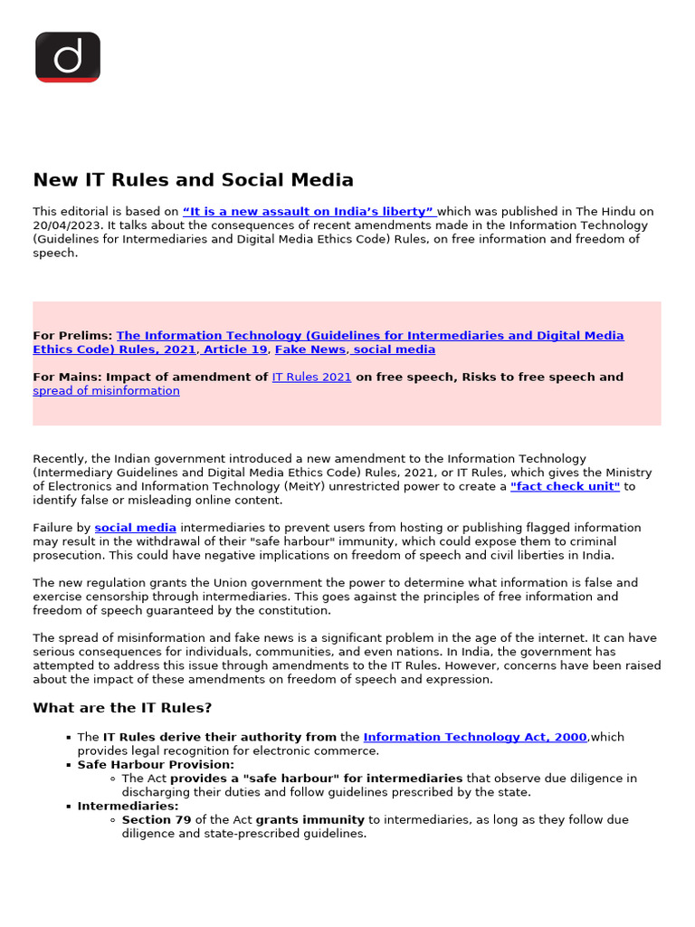 New IT Rules and Social Media Rules | PDF | Freedom Of Speech | Social ...