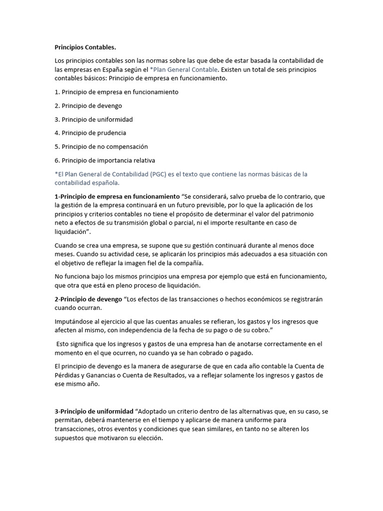 Principios Contables Básicos | PDF | Contabilidad | Estado financiero