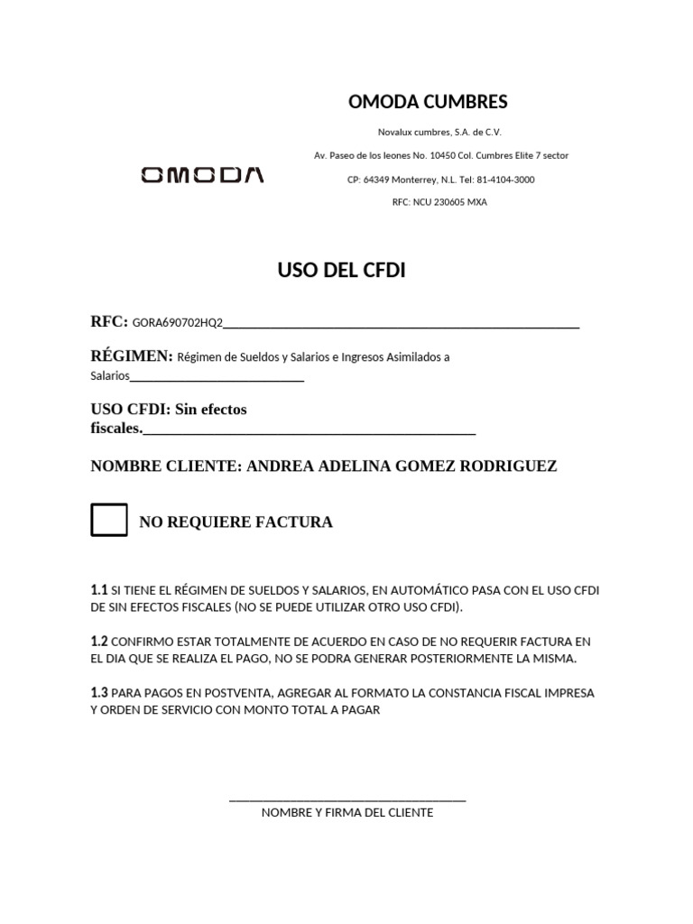 Formato Uso Cfdi Regimen | PDF