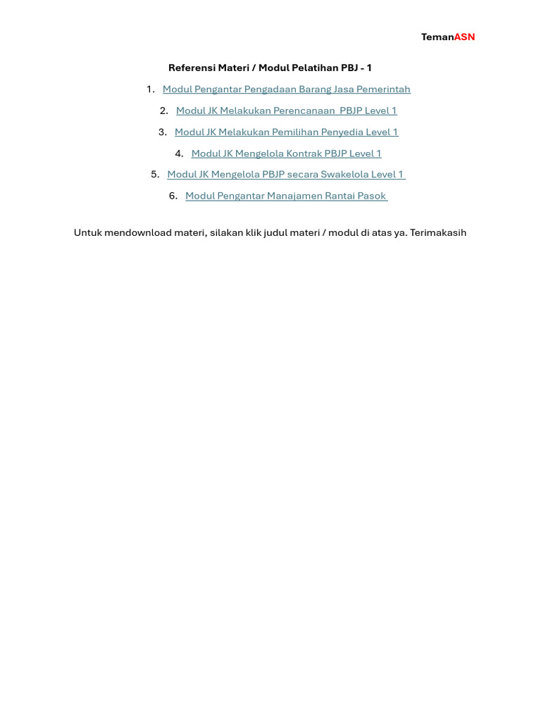 Referensi Materi Modul Pelatihan PBJ 1 | PDF