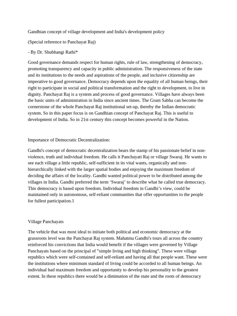Gandhian Concept of Village Development and India | PDF | Government ...