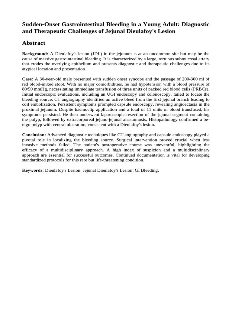 Dieulafoy's Lesion Edited | PDF | Clinical Medicine | Medical Specialties