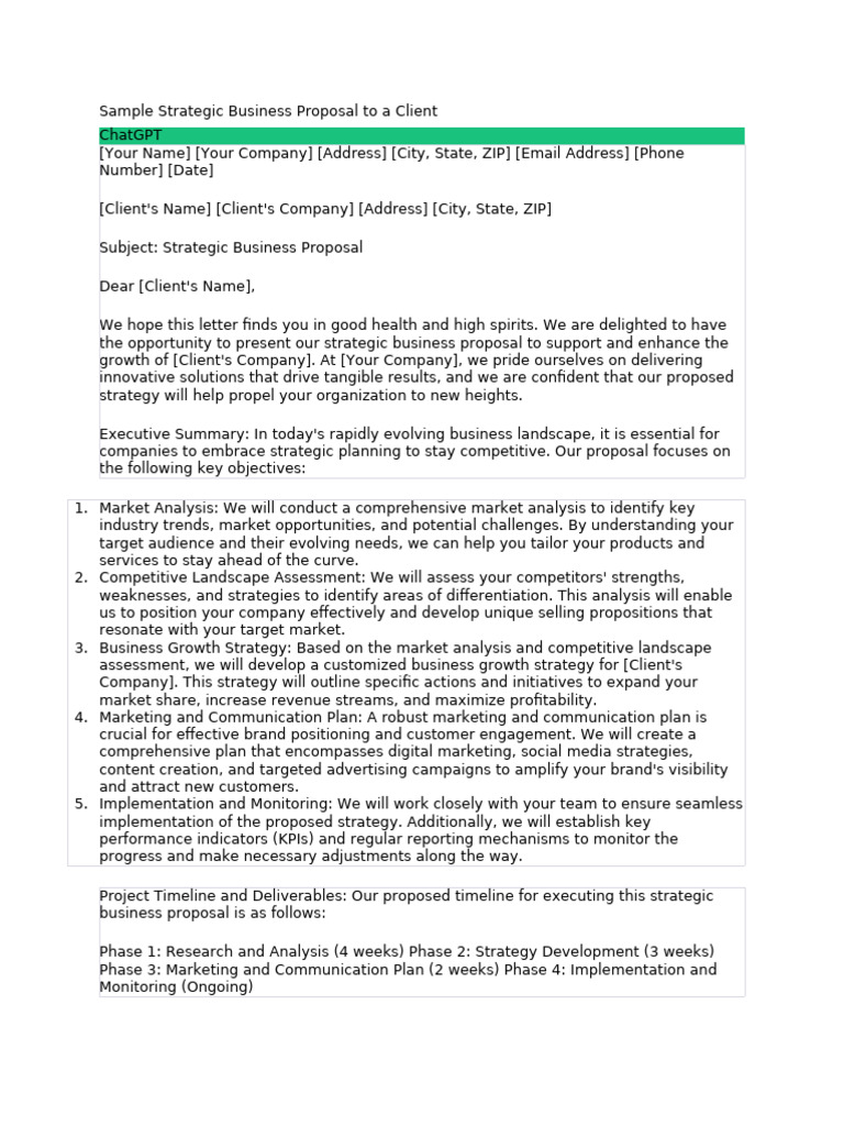 Sample Strategic Business Proposal to a Client | PDF | Marketing ...
