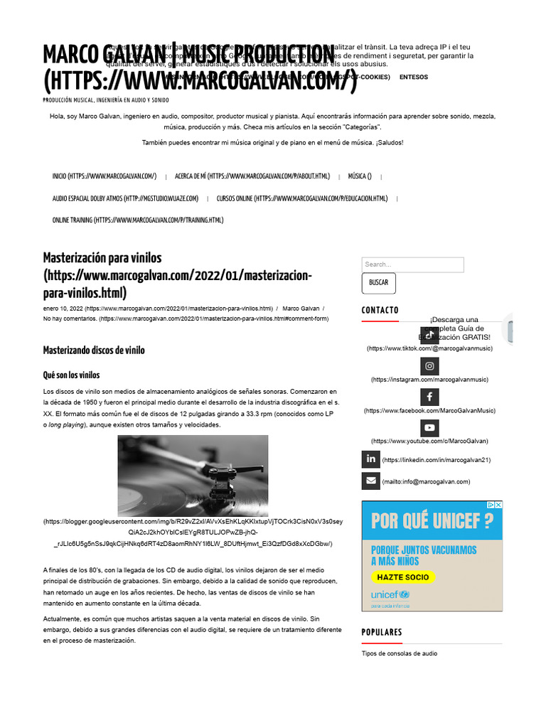 Masterización para Vinilos | PDF | Disco compacto | Sonido