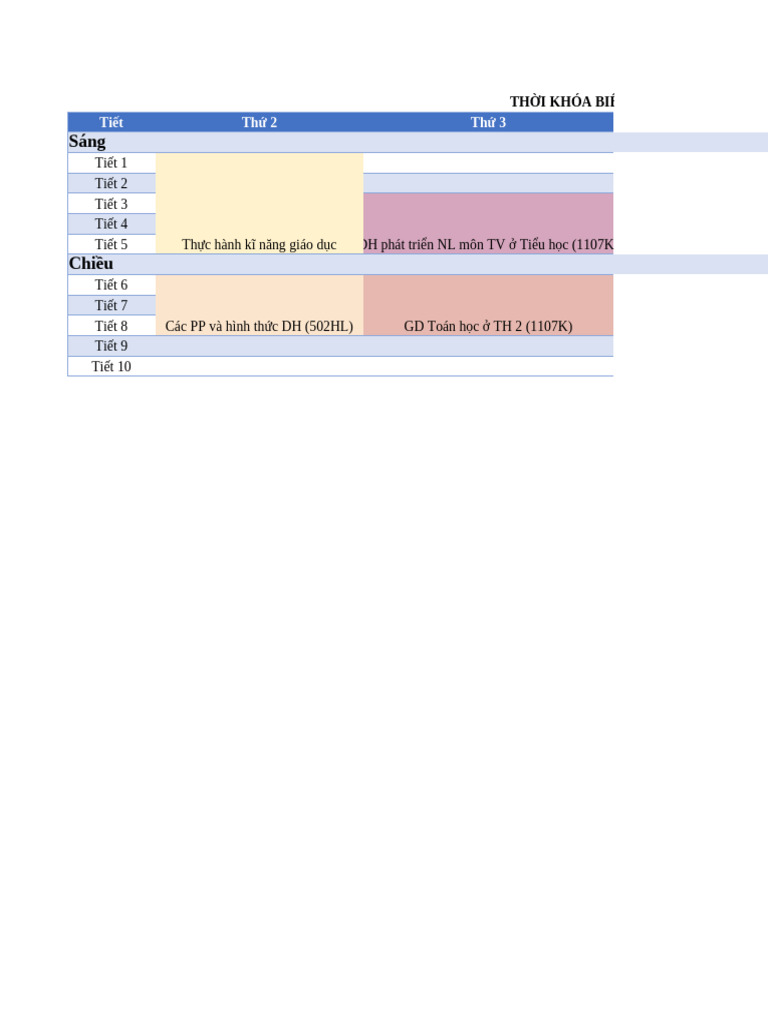 TKB Kì I 2024 2025 | PDF