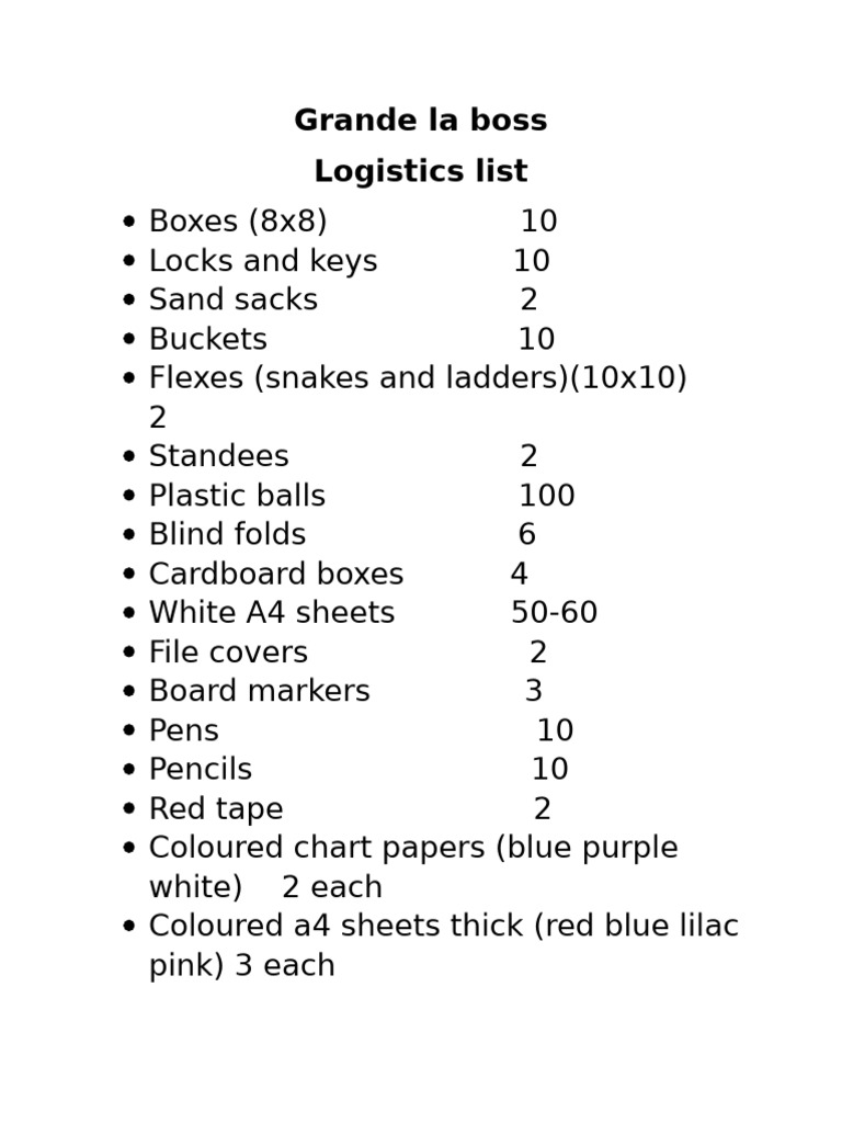 Grande La Boss Logistics | PDF