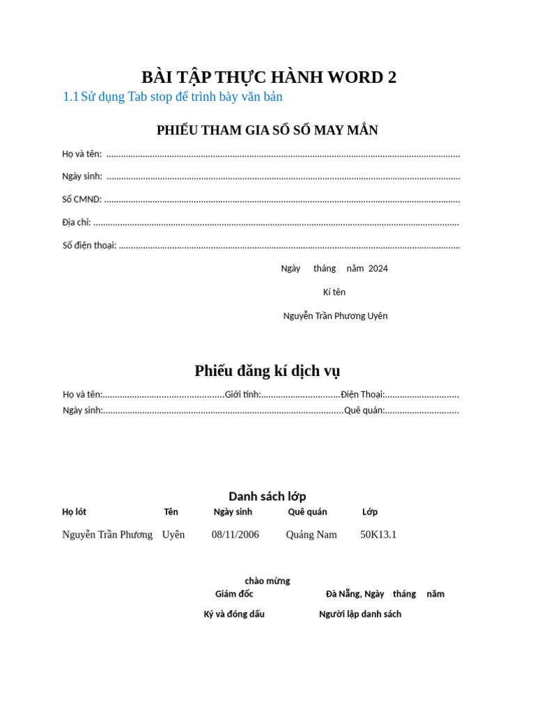 BT Thuc Hanh Word 2 - Elearning | PDF