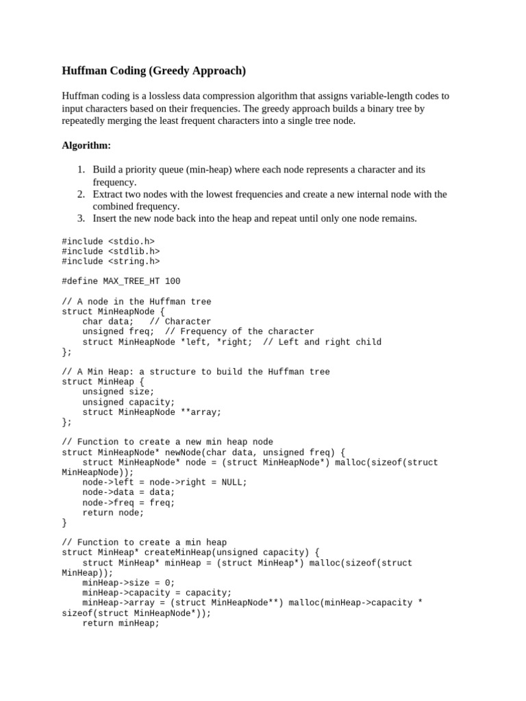 Huffman Coding | PDF | Algorithms | Algorithms And Data Structures Huffman Coding | PDF | Algorithms | Algorithms And Data Structures
