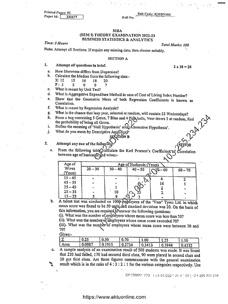 Mba 1 Sem Business Statistics and Analytics Kmbn104 Apr 2023 | PDF