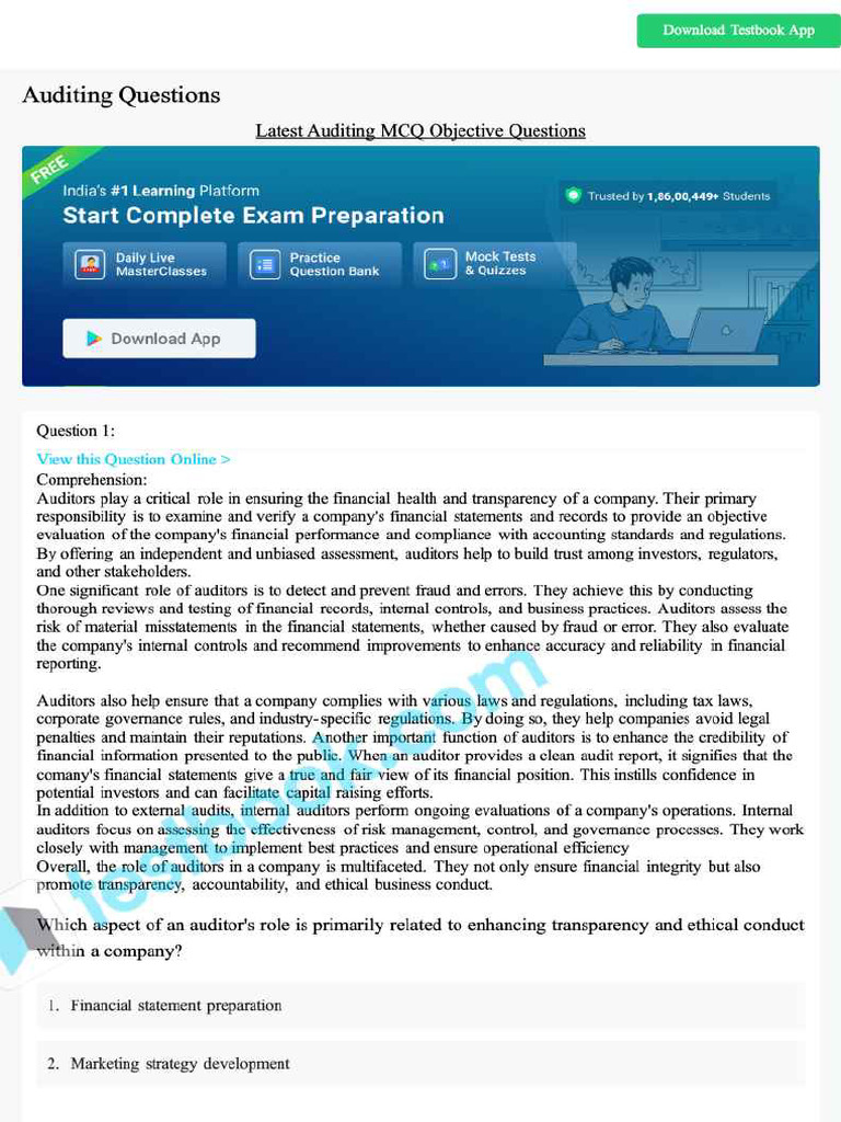 MCQ On Auditing 6409e6097ee838583e71d7d0 | PDF