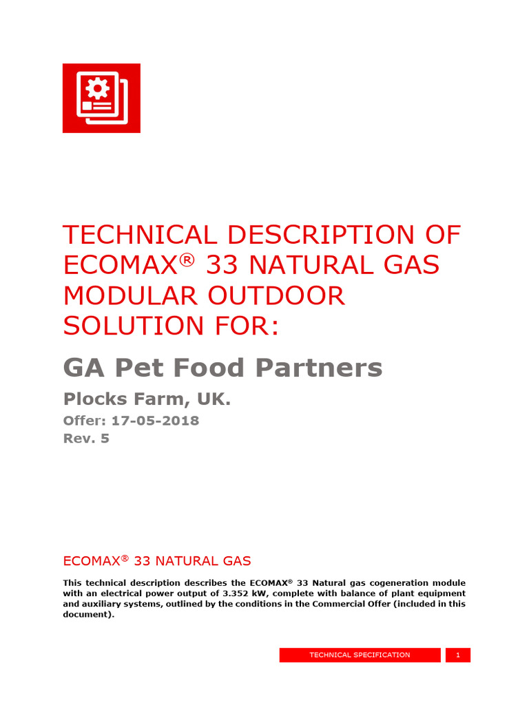 Technical Description of ECOMAX 33 Natural Gas CHP | PDF | Flow ...