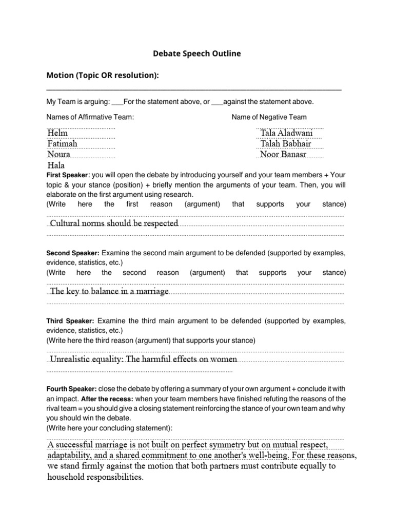 Debate Outline To Be Filled by Students Spring 2024 | PDF