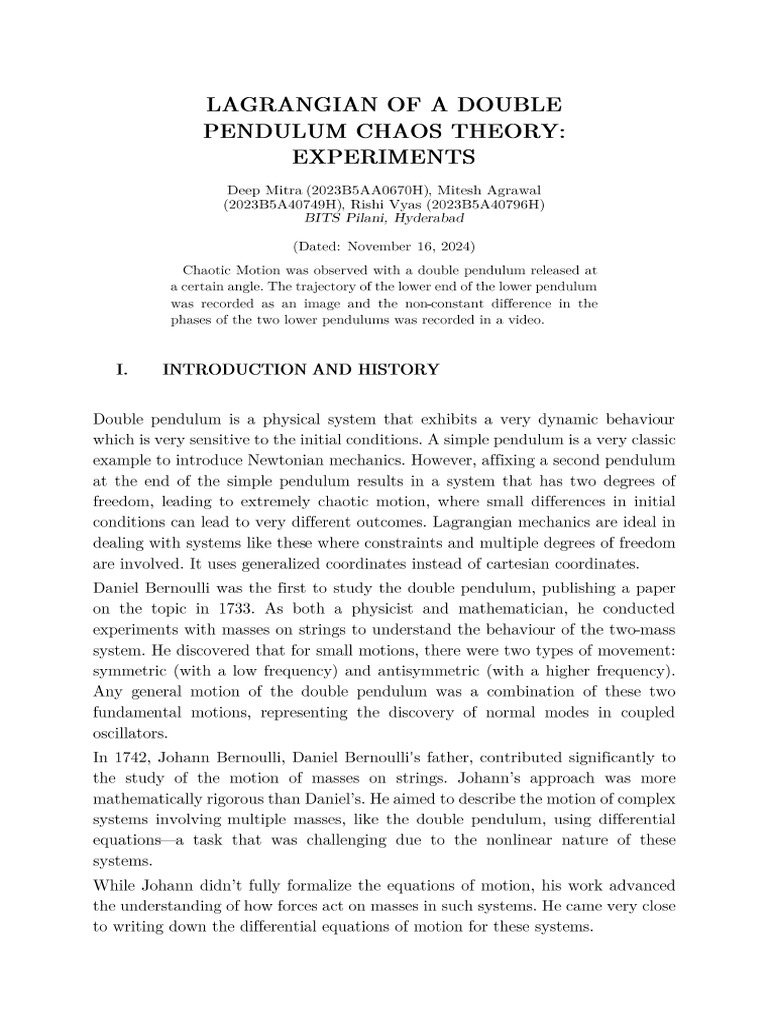 Double Pendulum Experiment | PDF