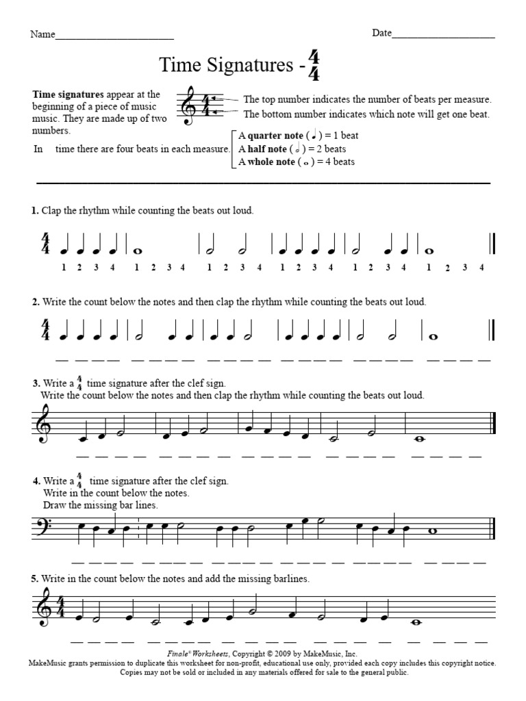 0008 Time Signatures 44 | PDF | Rhythm And Meter | Notation