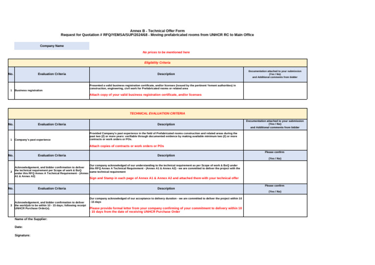 Annex B Technical Offer Form | PDF
