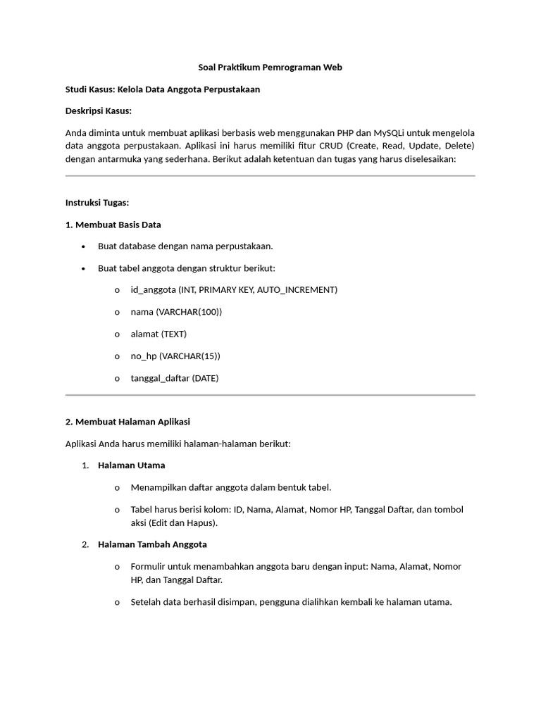 Soal Praktikum Pemrograman Web | PDF