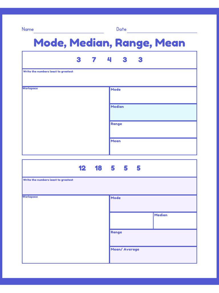 Math Worksheet: Mode, Median, Range, Mean | PDF | Sampling (Statistics ...