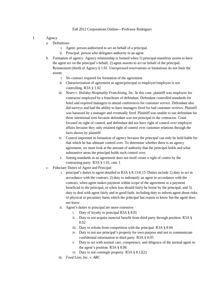Fall 2012 Corporations Outline--Rodrigues | PDF | Limited Liability ...