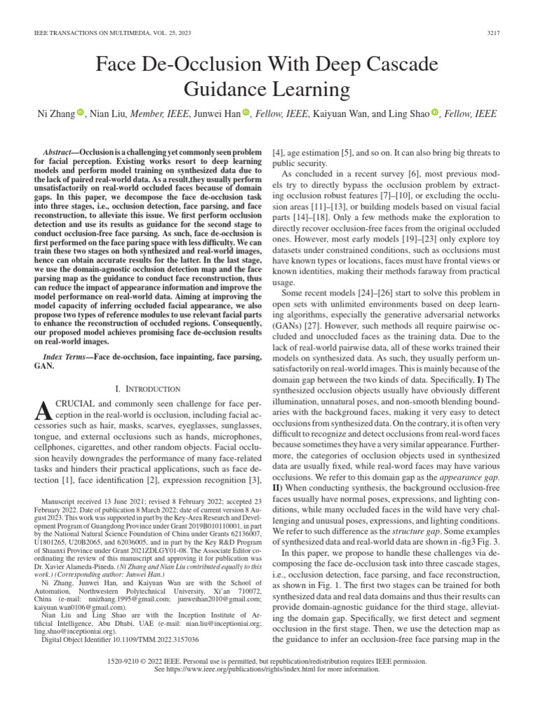 Deep Cascade Learning for Face De-Occlusion | PDF | Applied Mathematics