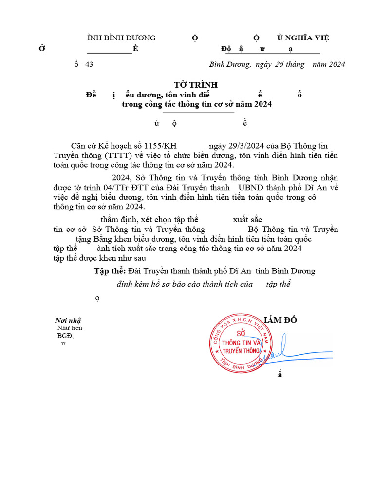 STTTT Binh Duong - TTR - BTTTT Tang Bang Khen TTCS 2023 | PDF
