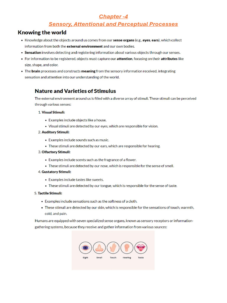 Ch-4 Sensation Attention and perception | PDF | Perception | Senses