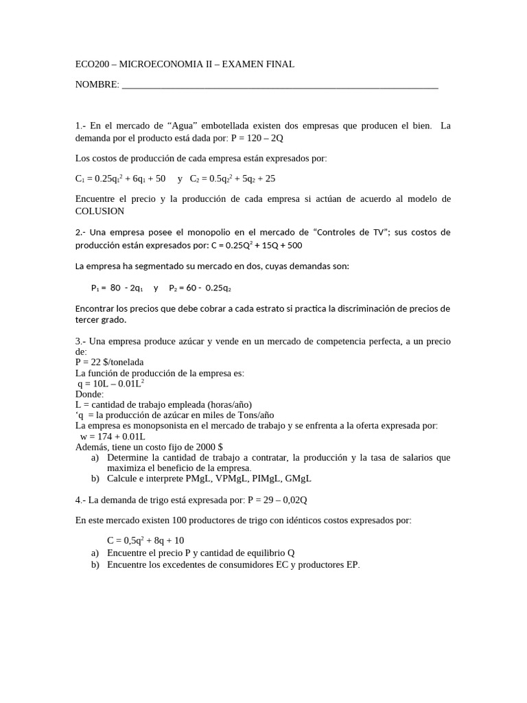 Eco200 Examen Final 01 2024 | PDF | Mercado (economía) | Monopolio