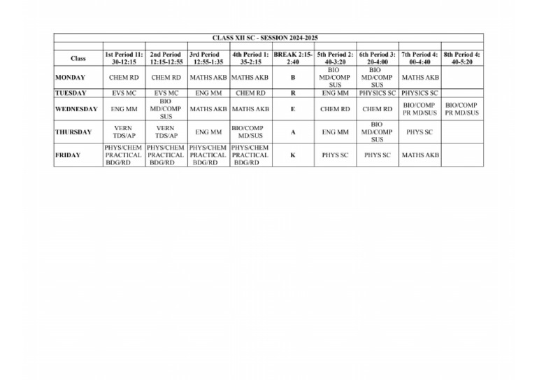 2023-2024 - Timetable Day Section - Xiisc | PDF