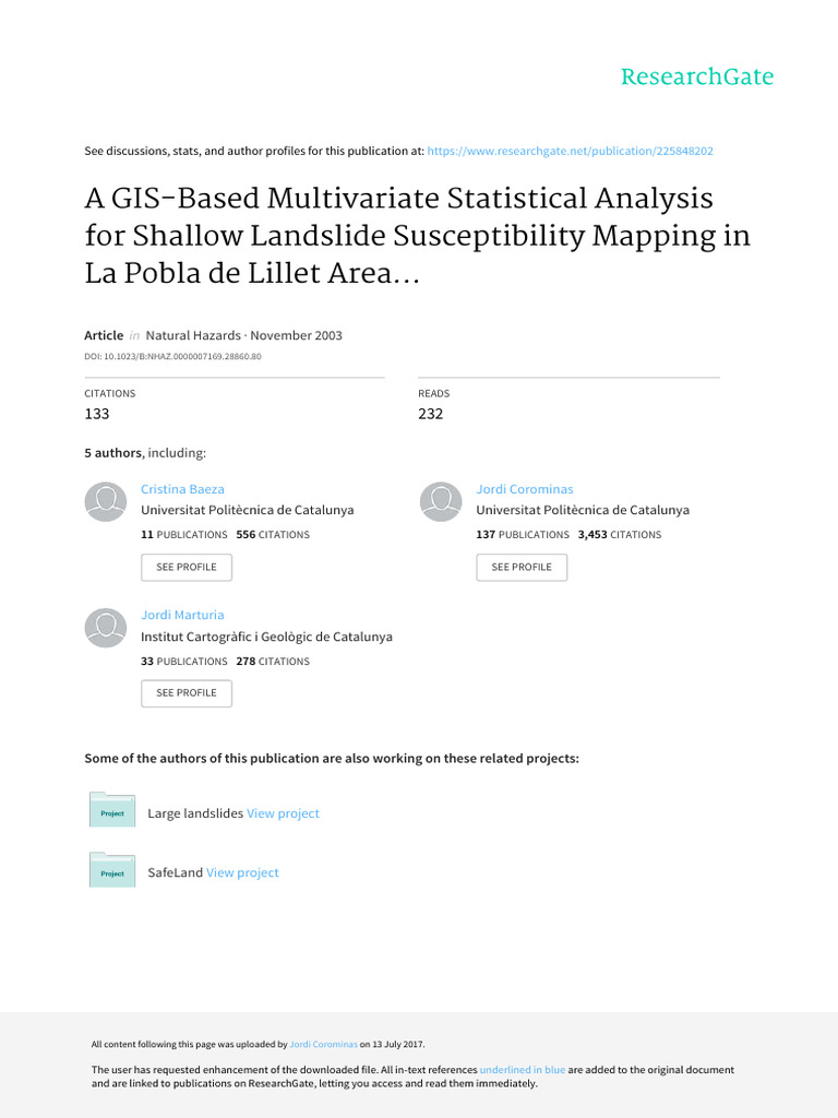 AR-A GIS-Based Multivariate Statistical Analysis For Shallow Landslide ...