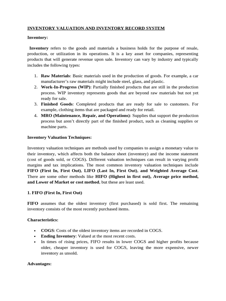 Inventory Valuation and Inventory record system | PDF | Cost Of Goods ...