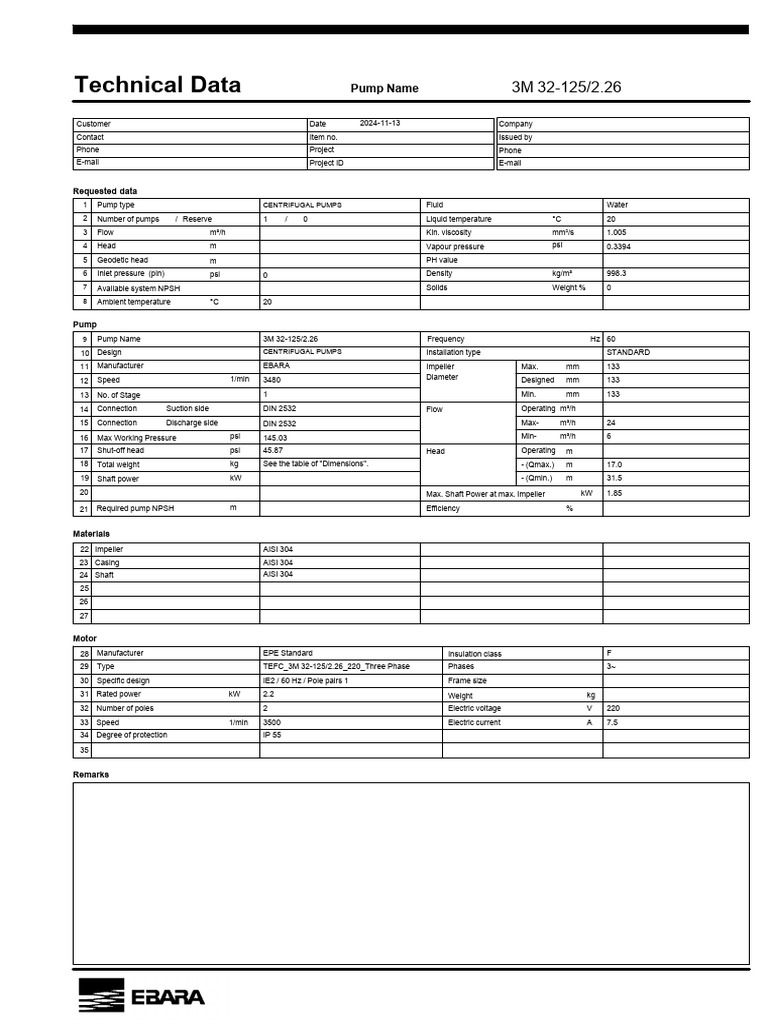 Data_sheet_3M_32-125_2.26_ | PDF | Pump | Gas Technologies