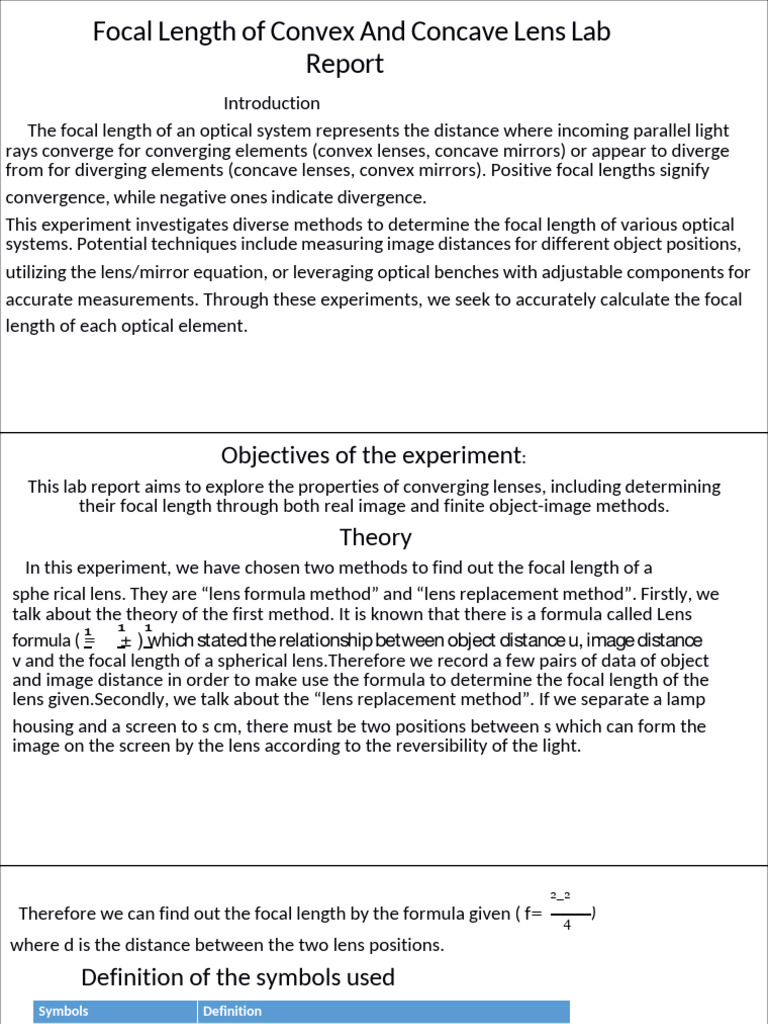 Lab Report Convex Lens : Overview of various methods for measuring a ...