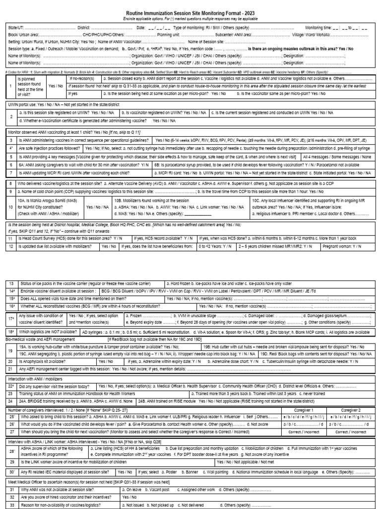 RI Session Site Monitoring Format 2023 | PDF | Public Health | Health ...