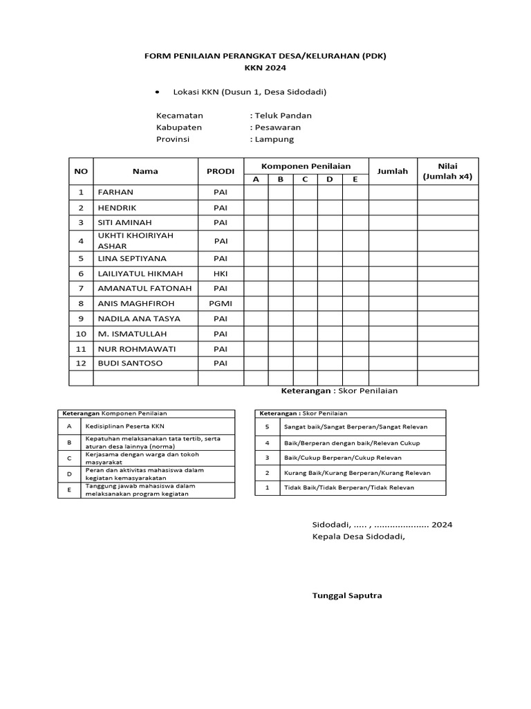 FORM PENILAIAN PERANGKAT DESA | PDF