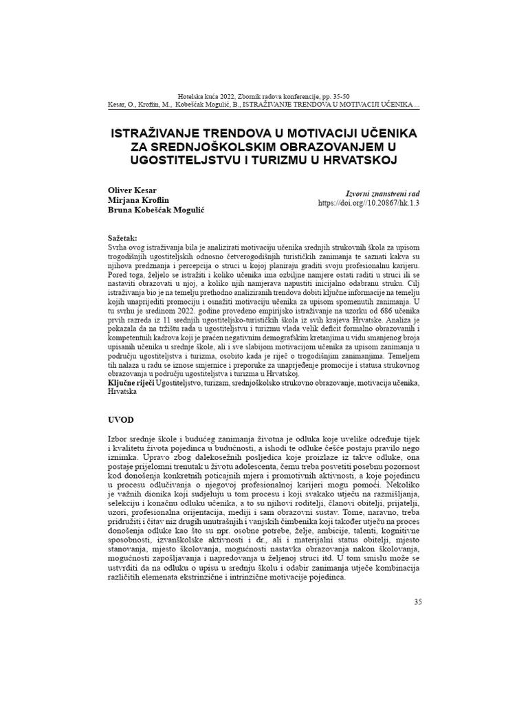 Istrazivanje Trendova U Motivaciji Uceni | PDF