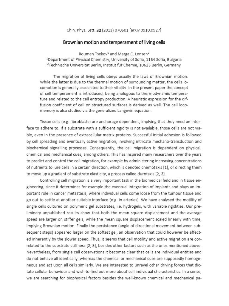 Cell Migration | PDF | Brownian Motion | Force