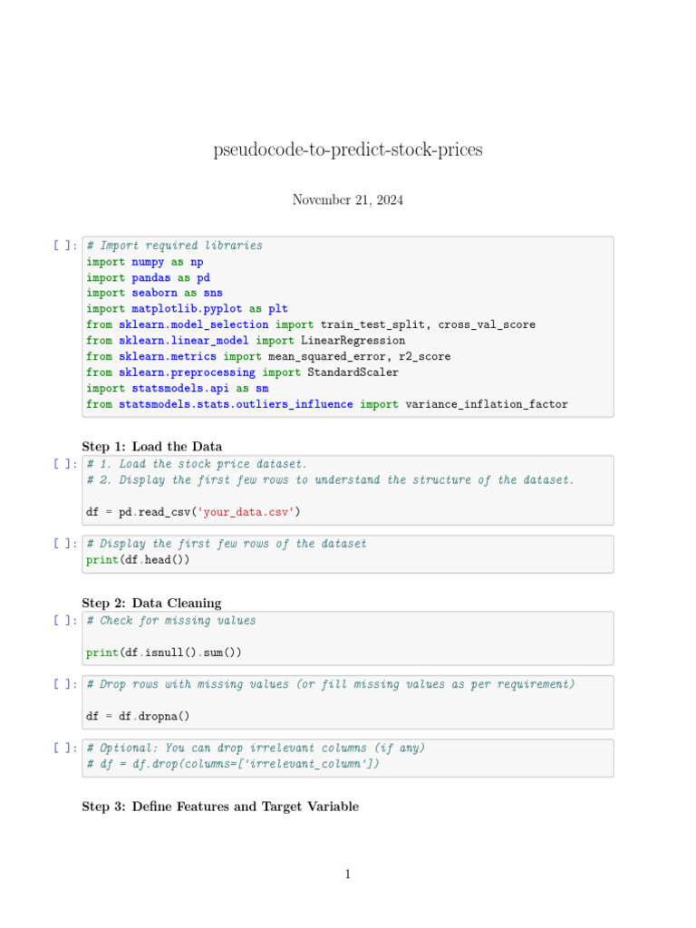 Stock Price Prediction Pseudocode | PDF | Applied Mathematics ...