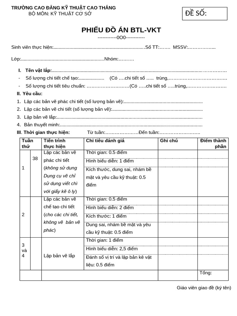 Phiếu BTL-VKT | PDF