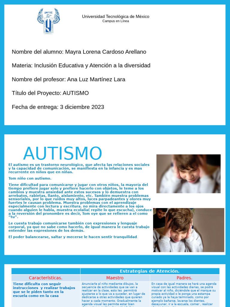 Entregable 2 Inclusion Educativa y Atencion A La Diversidad | PDF | Espectro autista | Aprendizaje