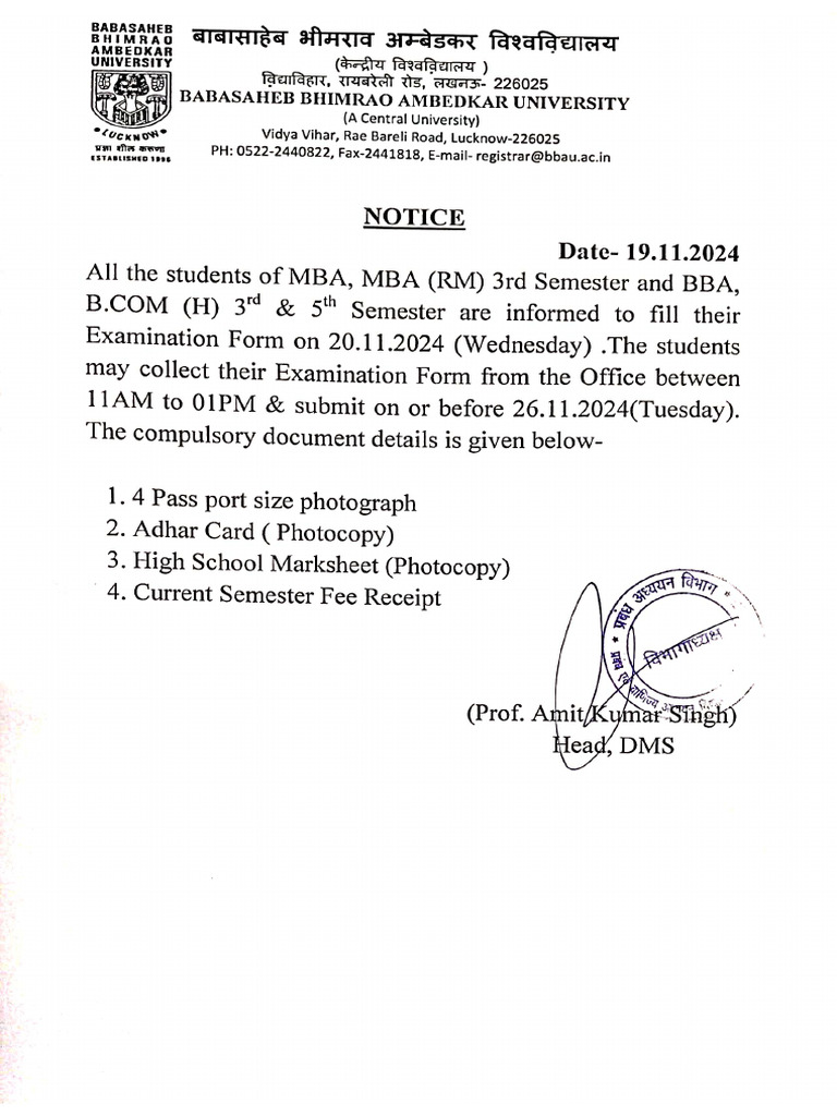 Examination Form Notice | PDF