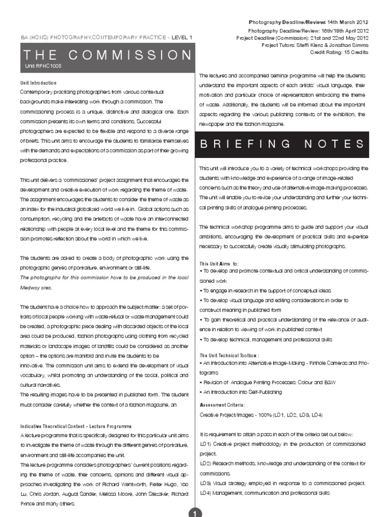 Commission Unit Brief | PDF | Portrait Photography | Art Media