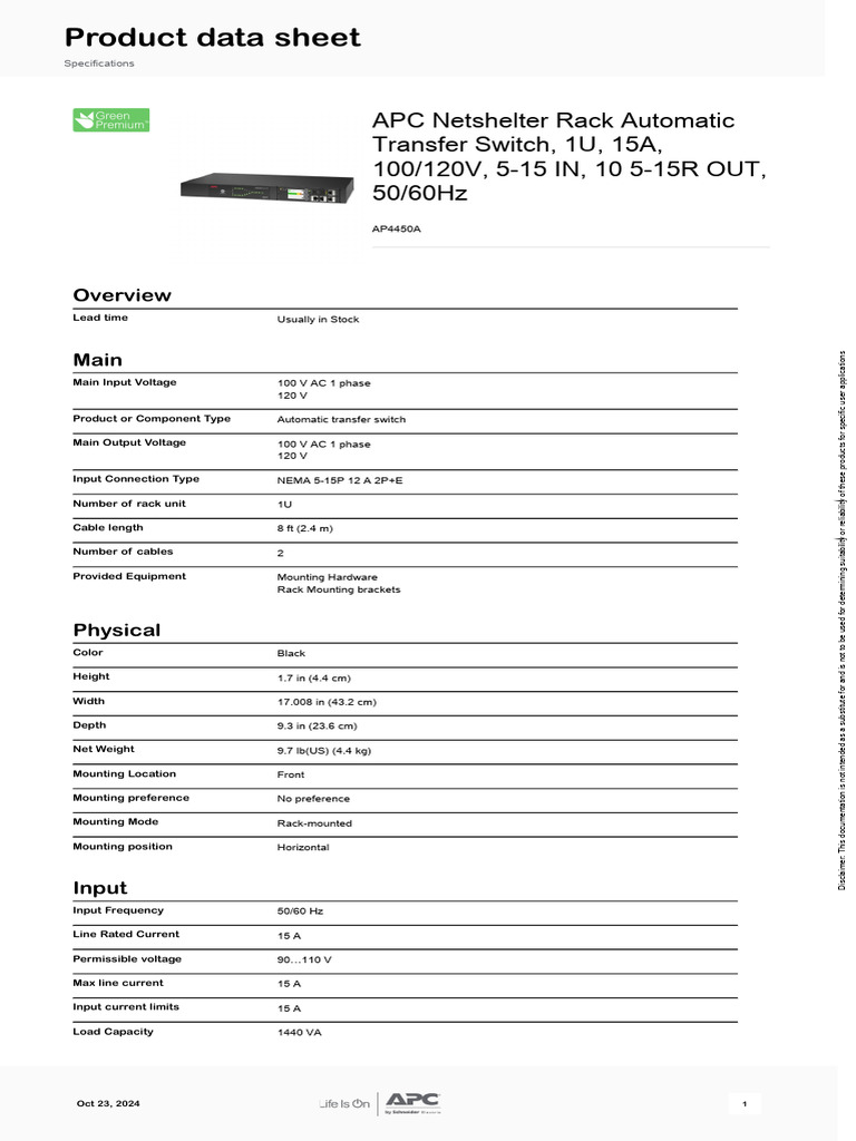 APC Rackmount-Transfer-Switches AP4450A | PDF | Manufactured Goods ...
